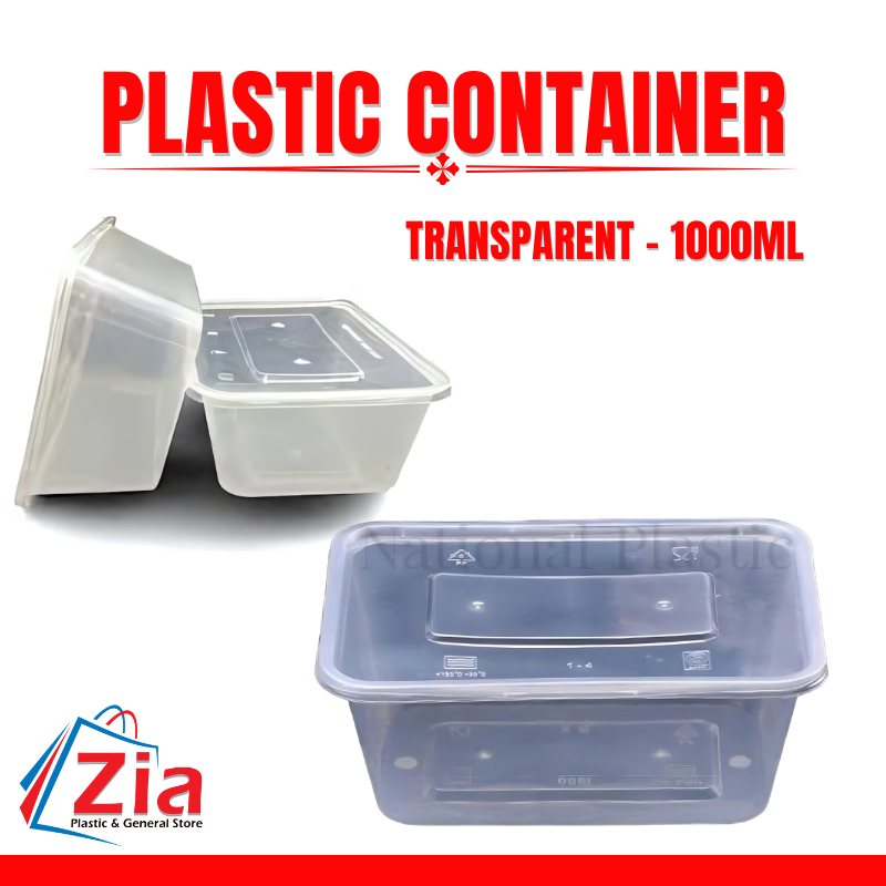 Plastic Container 1000ML with Lid (Square) – Zia Plastic & General Store