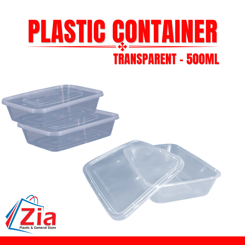 Plastic Container 500ML with Lid (Square) – Zia Plastic & General Store