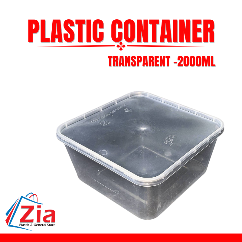Plastic Container 2000ML with Lid (Square) – Zia Plastic & General Store