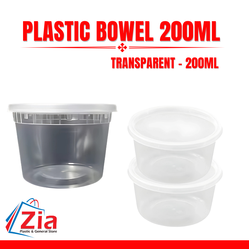 200ML Disposable Plastic Container with Lid (Round) – Zia Plastic ...